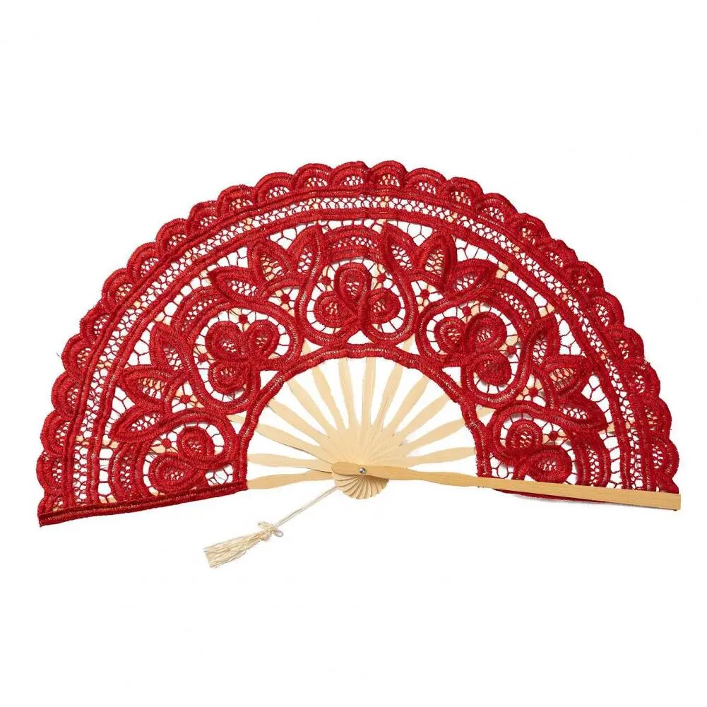 Складной кружевной веер Красный, Красный