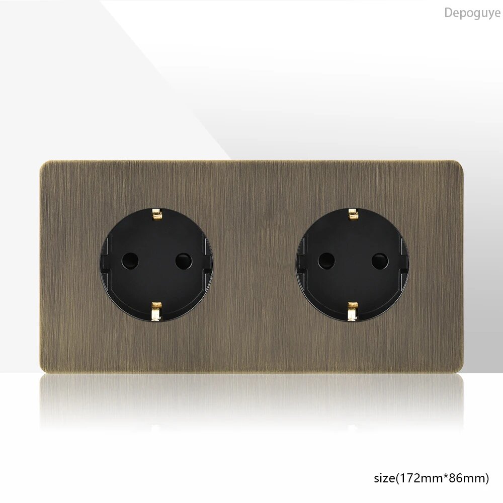 Металлический настенный выключатель и розетка Depo Guye, бронзовый Double EU socket