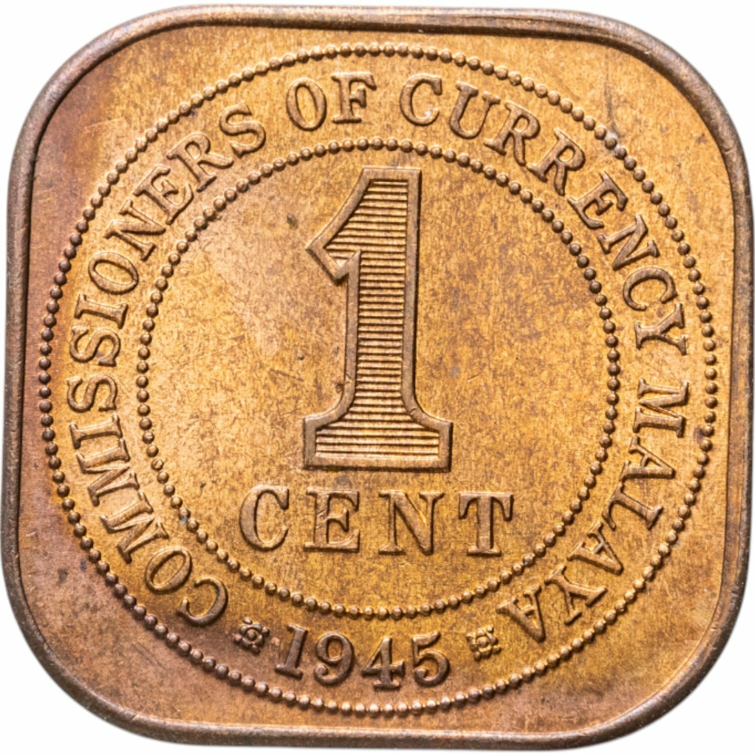 Малайя 1 цент cent 1945, Бронза, в сохранности UNC