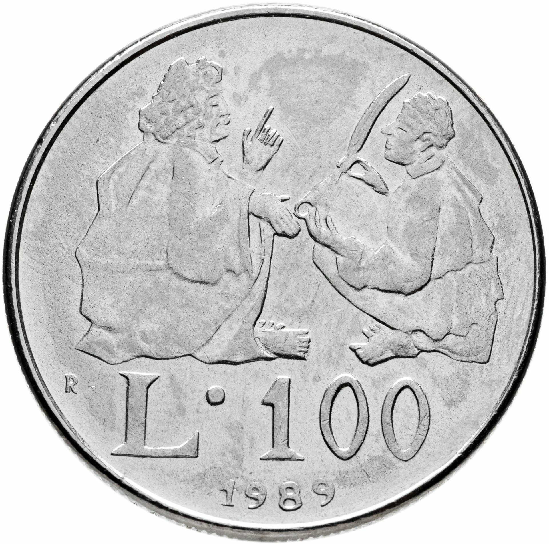 Сан-Марино 100 лир 1989 "Шестнадцать веков истории", Нержавеющая сталь, в сохранности AU-UNC