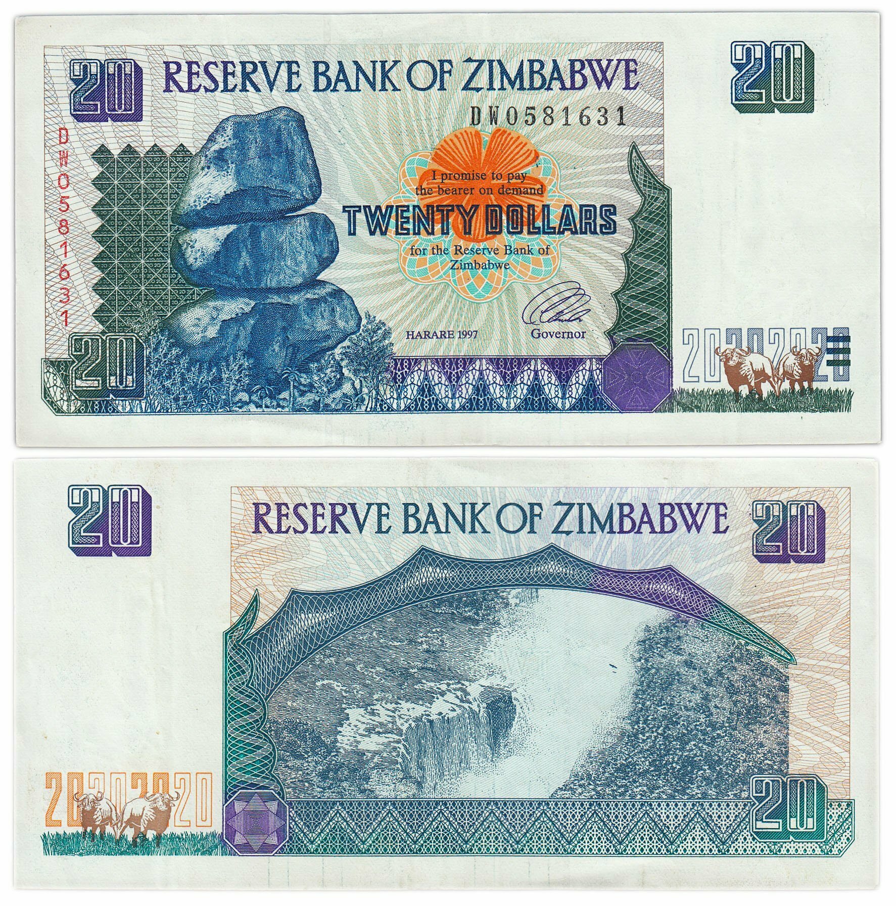 Зимбабве 20 долларов 1997 Водопад Виктория Pick 7а