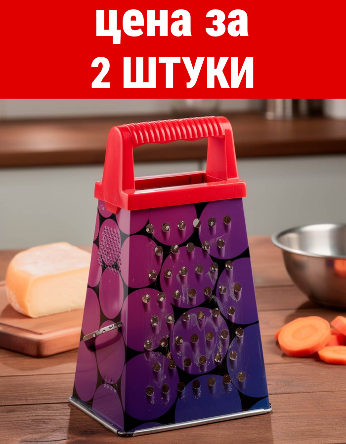 Комплект 2 шт, Терка 4-х гранная с пластиковой ручкой (конус) Радуга