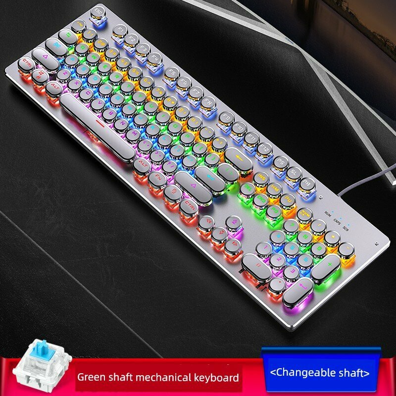 Механическая игровая клавиатура Summoner с переключателями Cherry Blue, 104 клавиш, белая подсветка RGB, винтажный панк
