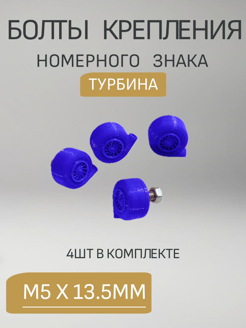Болты крепления номерного знака, Синие "Турбина", 4 шт, м5, Уникальные