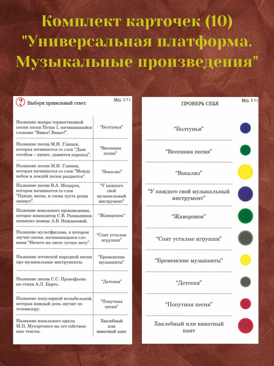 Комплект карточек (10) "Универсальная платформа. Музыкальные произведения"