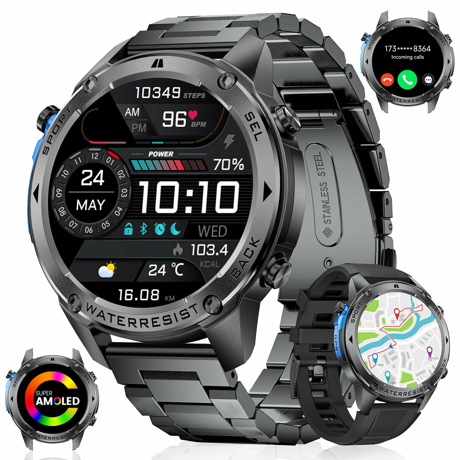Смарт-часы, GPS, для мужчин, 6 спутников, компас, 50м водонепроницаемый, батарея 600мАч, AMOLED, фитнес-режимы