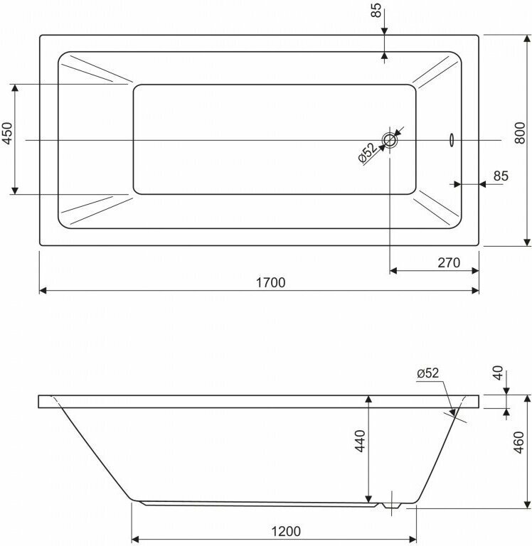 Акриловая ванна CEZARES PLANE SOLO-170-80-49-W37 PLANE SOLO-170-80-49-W37