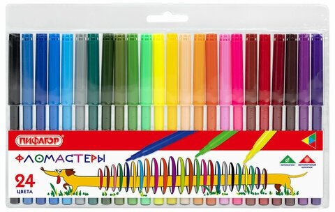 Фломастеры пифагор "Веселая такса", 24 цвета, вентилируемый колпачок, 151399