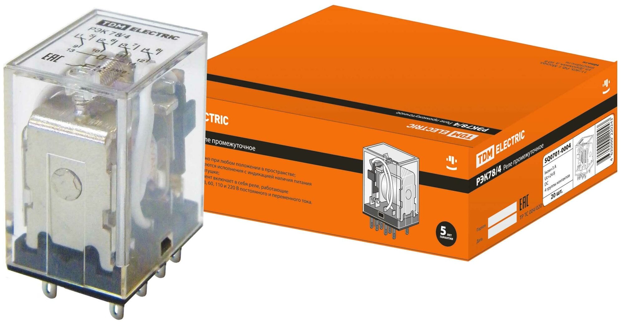 Реле РЭК78/4 3А 24В DC TDM (упак. 20 шт.)