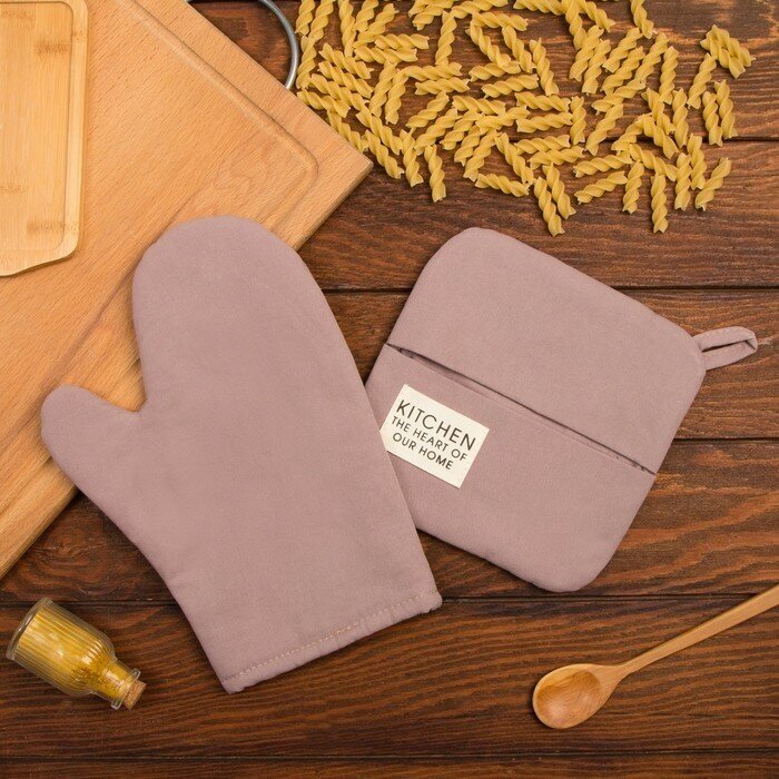 Кухонный набор Этель Kitchen, цвет сиреневый, варежка-прихватка 18х29 см, прихватка 19х19 см, 7865964