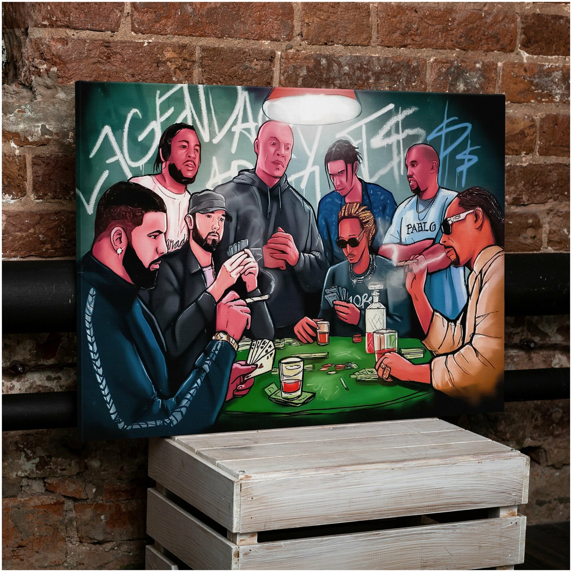 Картина на холсте рэперы постер граффити Drake, Eminem, Snoop Dog "Легенды"