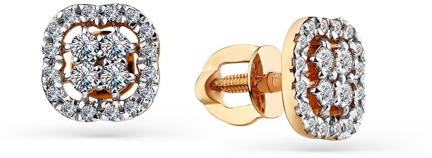 Серьги, красное золото, 585 проба, бриллиант