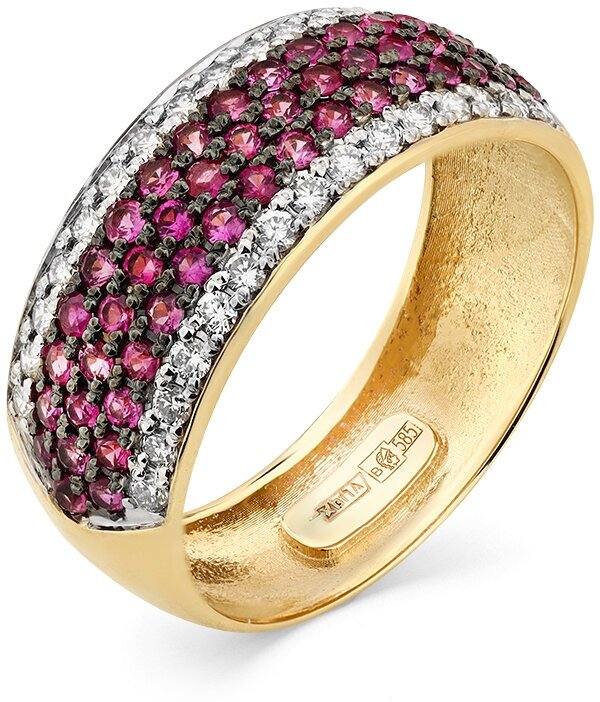 Кольцо, желтое золото, 585 проба, рубин, бриллиант