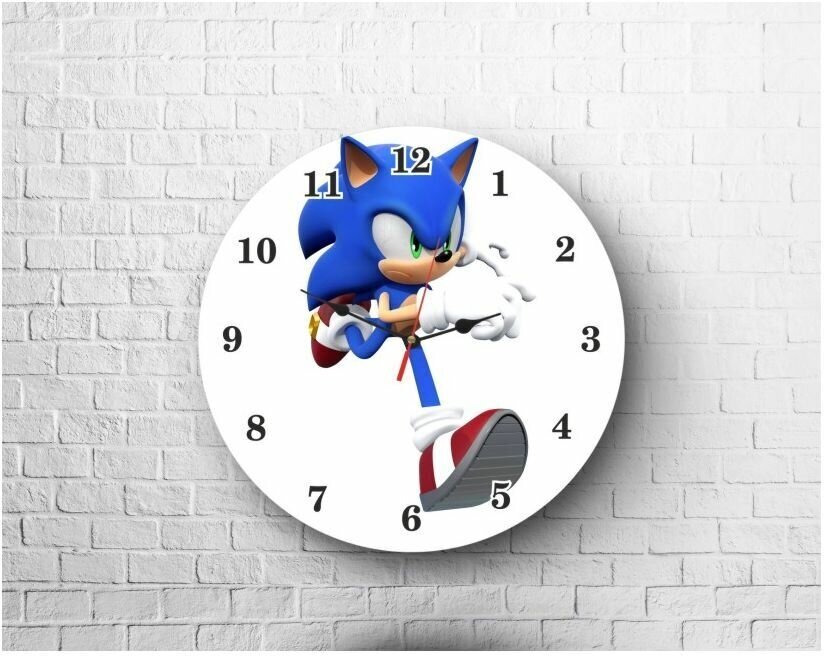 Часы настенные MIGOM круглой формы, диаметр 20 см, с принтом "Соник" - 6