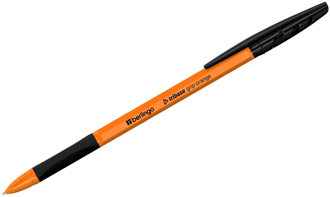 Комплект 200 шт, Ручка шариковая Berlingo "Tribase grip orange" черная, 0.7мм, грип