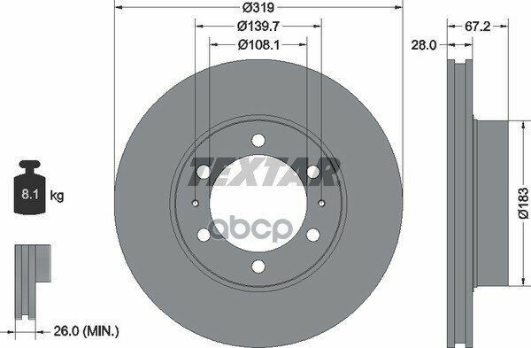 Диск тормозной передний TOYOTA 4RUNNER/FJ CRUISER/FORTUNER/HILUX 05-> TEXTAR 92230403 Textar арт. 92230403