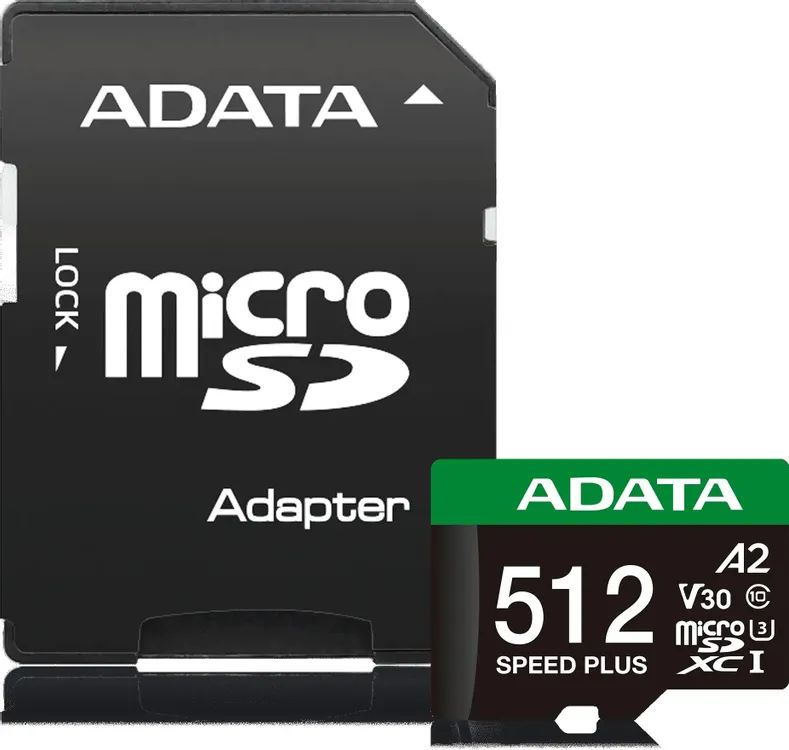 Карта памяти microSDXC ADATA Speed Plus, 512GB, V30, A2 + adapter (UD512GUI3V30A2SP-RA1)