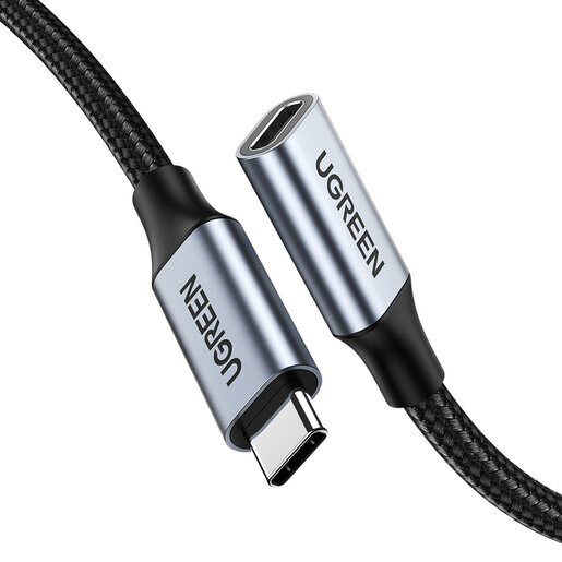 Кабель Ugreen US372 USB-C Male to USB-C Female Braided Extension Cable (1 метр) чёрный (30205)