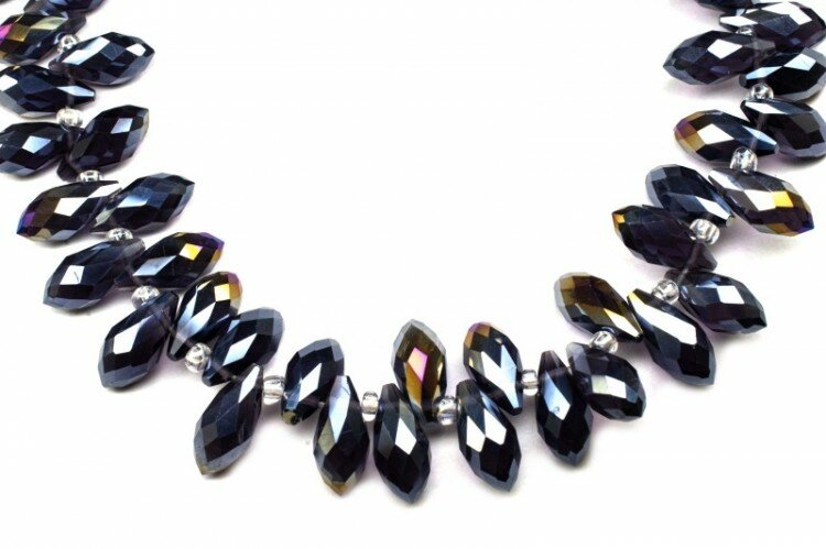 Бусина стеклянная граненая Капля 12х6мм, цвет аметист, гальваническое покрытие, 503-013, 5шт