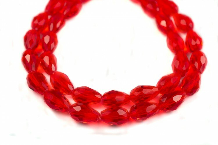 Бусина стеклянная граненая Капля 15х10мм, цвет красный, прозрачная, 503-008, 10шт