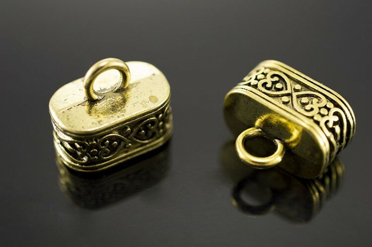 Концевик овальный 13х15х10мм, внутренний диаметр 12х7мм, отверстие 3мм, цвет античное золото, сплав металлов, 01-013, 2шт