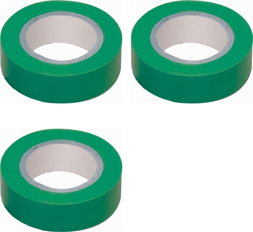 Изолента ПВХ IEK 15 мм 10 метров зеленая (комплект из 3 шт.)