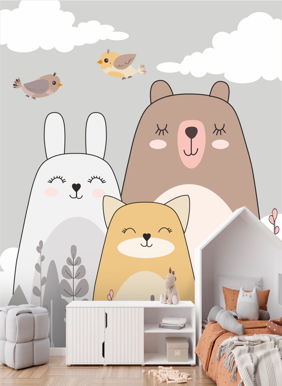 Фотообои "Рисованные животные" 200*260 см для детской