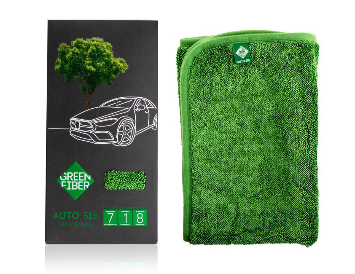 "Автополотенце для влажной уборки AUTO S16, зеленое", GreenWay, 70х55 см. Для уборки автомобиля.