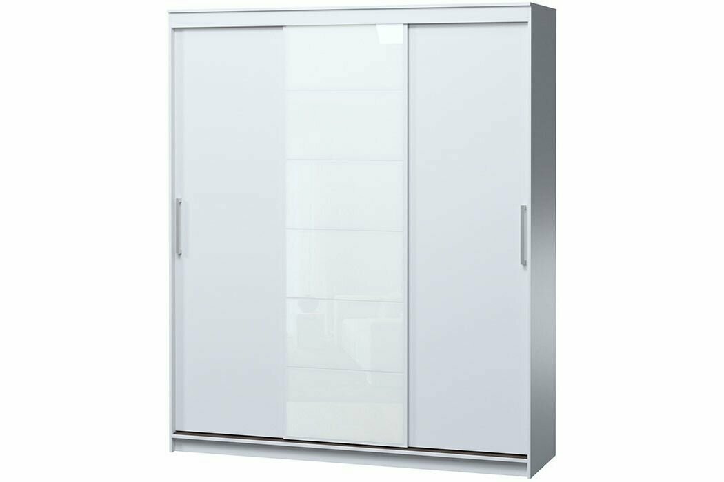 Шкаф-купе для одежды МногоМеб Луч 2 трехдверный 160х60x220 белый/белое стекло лакобель