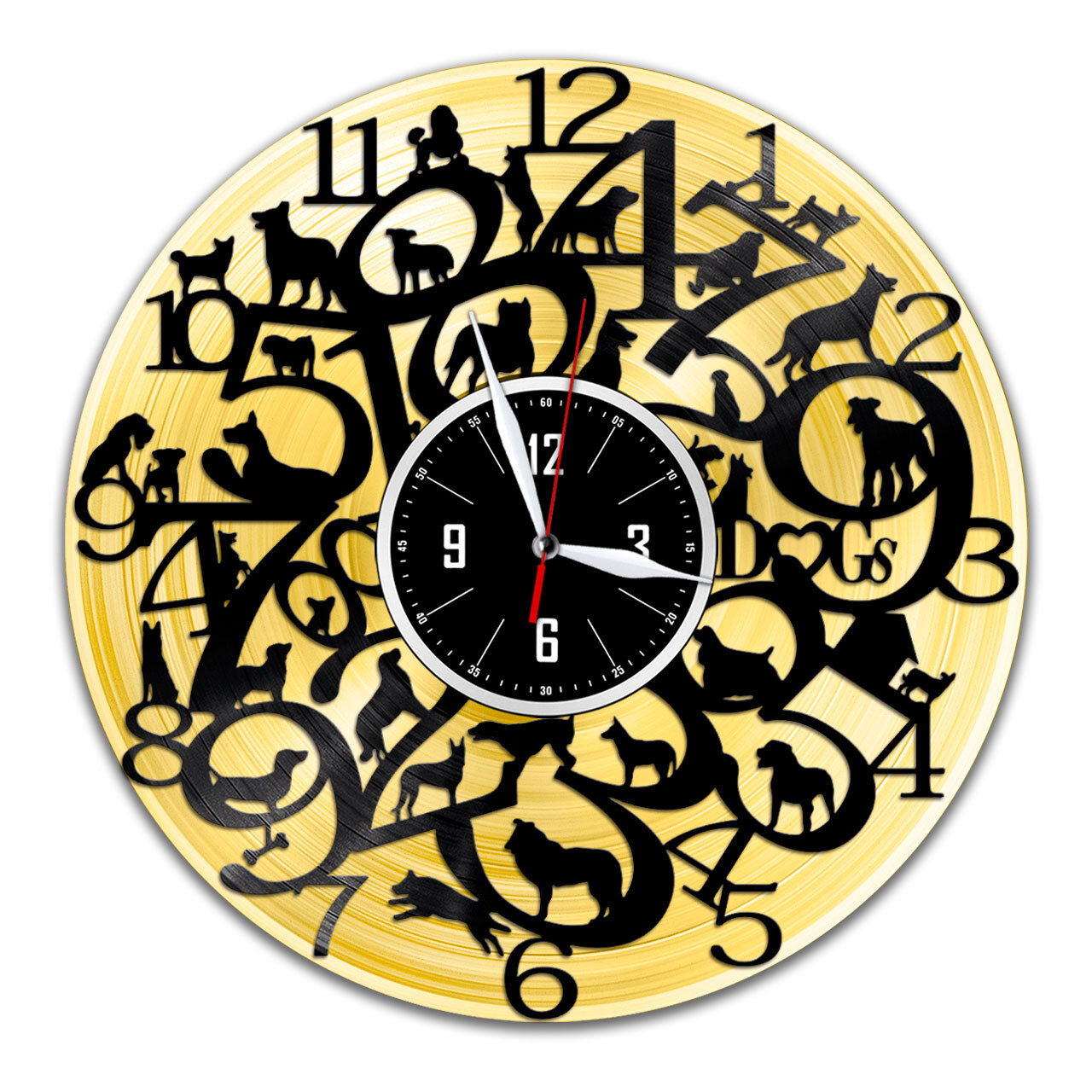 Собаки - настенные часы из виниловой пластинки (с золотой подложкой)