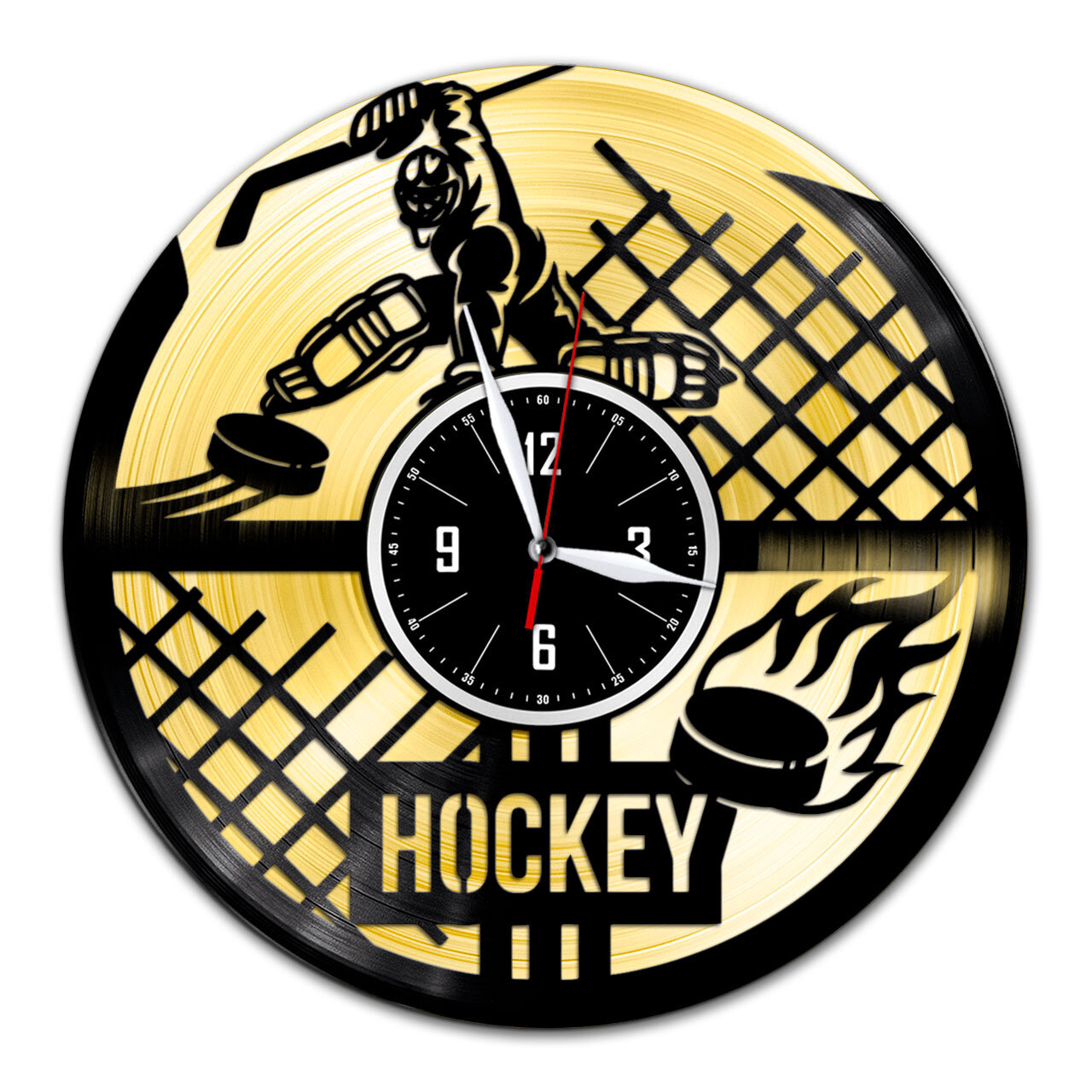 Хоккей - настенные часы из виниловой пластинки (с золотой подложкой)