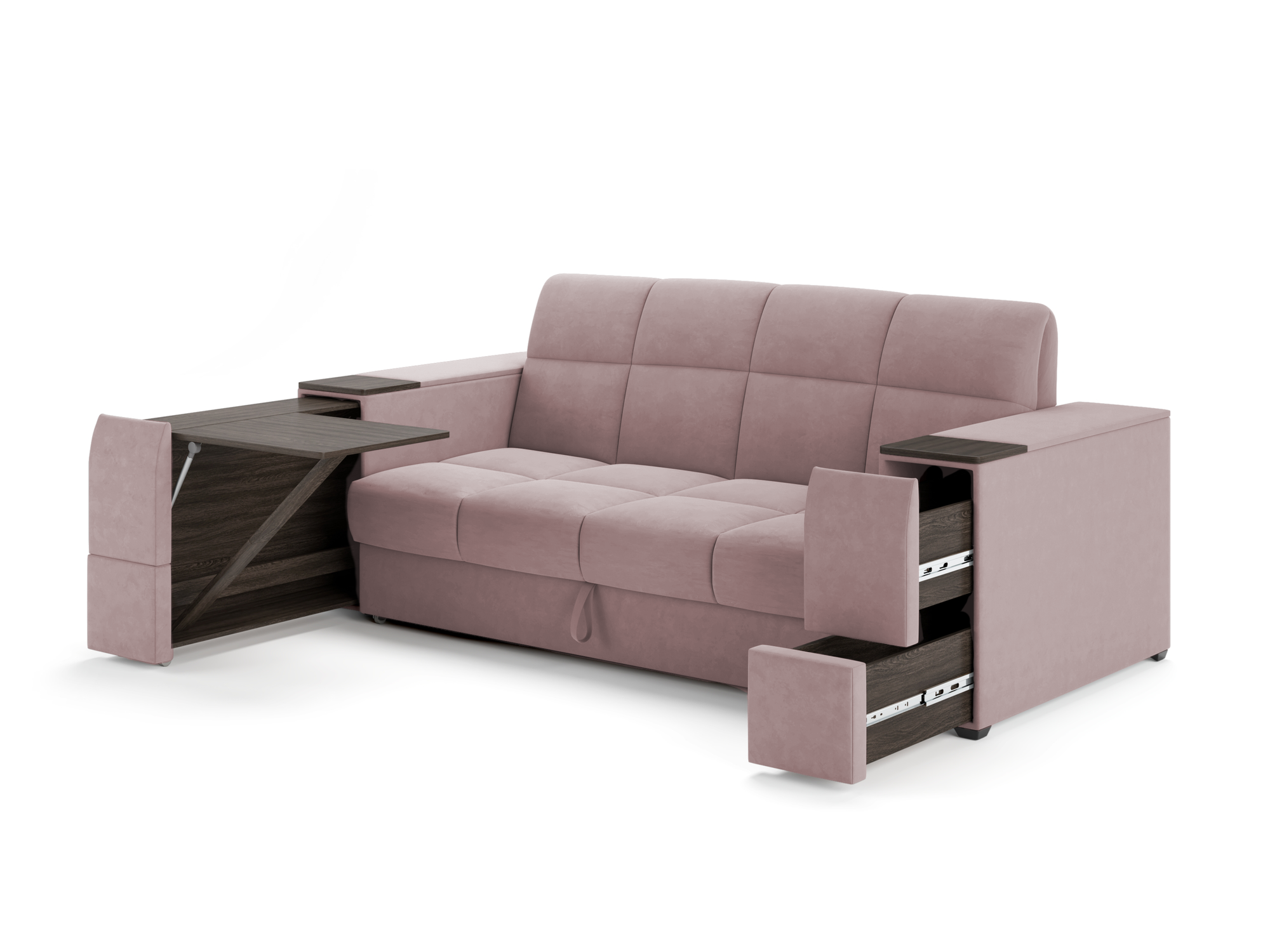 Диван-кровать Флай, аккордеон, ортопедическое основание на НПБ, подлокотники столик+ящики, 120*200, съемный чехол, велюр.