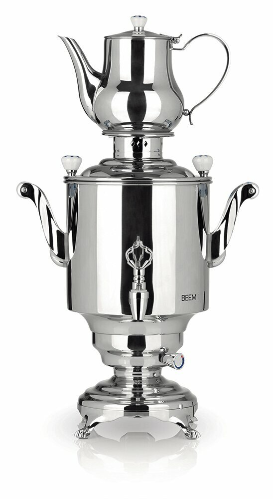 Самовар BEEM модель Romanov, 5 литров, нержавеющая сталь, мощность 1800 Вт, серебристый (05982)