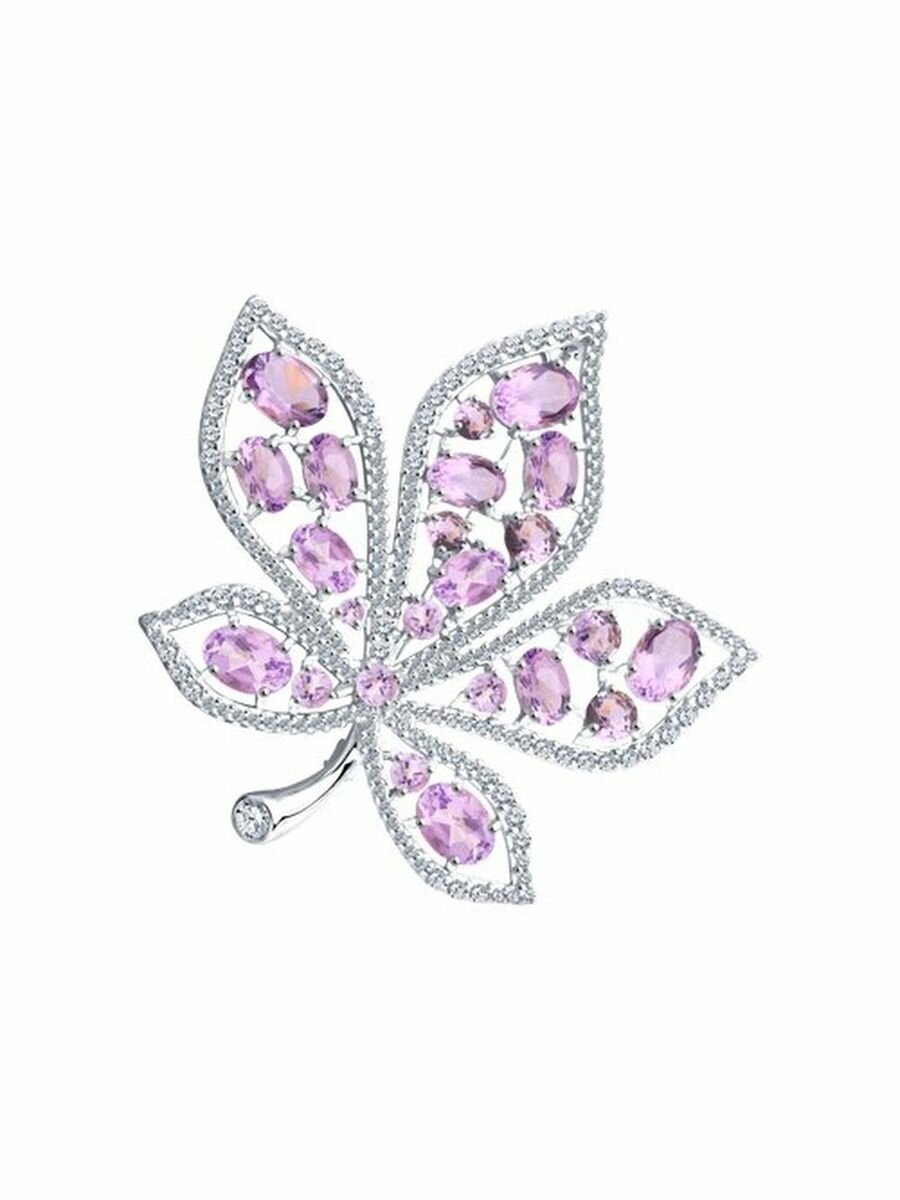 Брошь, серебро, 925 проба, золочение, аметист