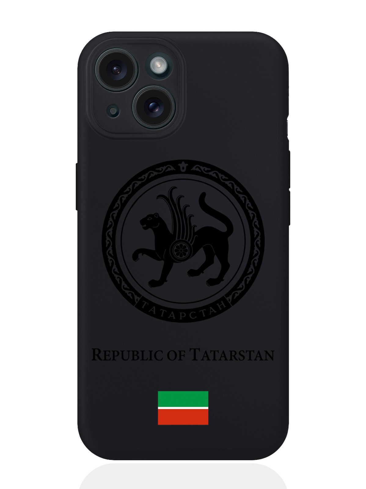 Чехол для смартфона iPhone 15 черный силиконовый Черный лаковый Герб Татарстана