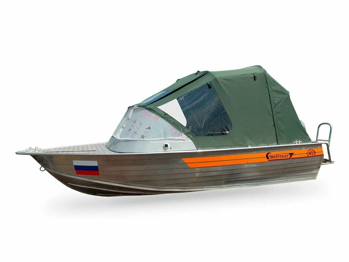 Wellboat-45i / Вельбот-45i. Тент ходовой с дугами с креплением на штатное стекло