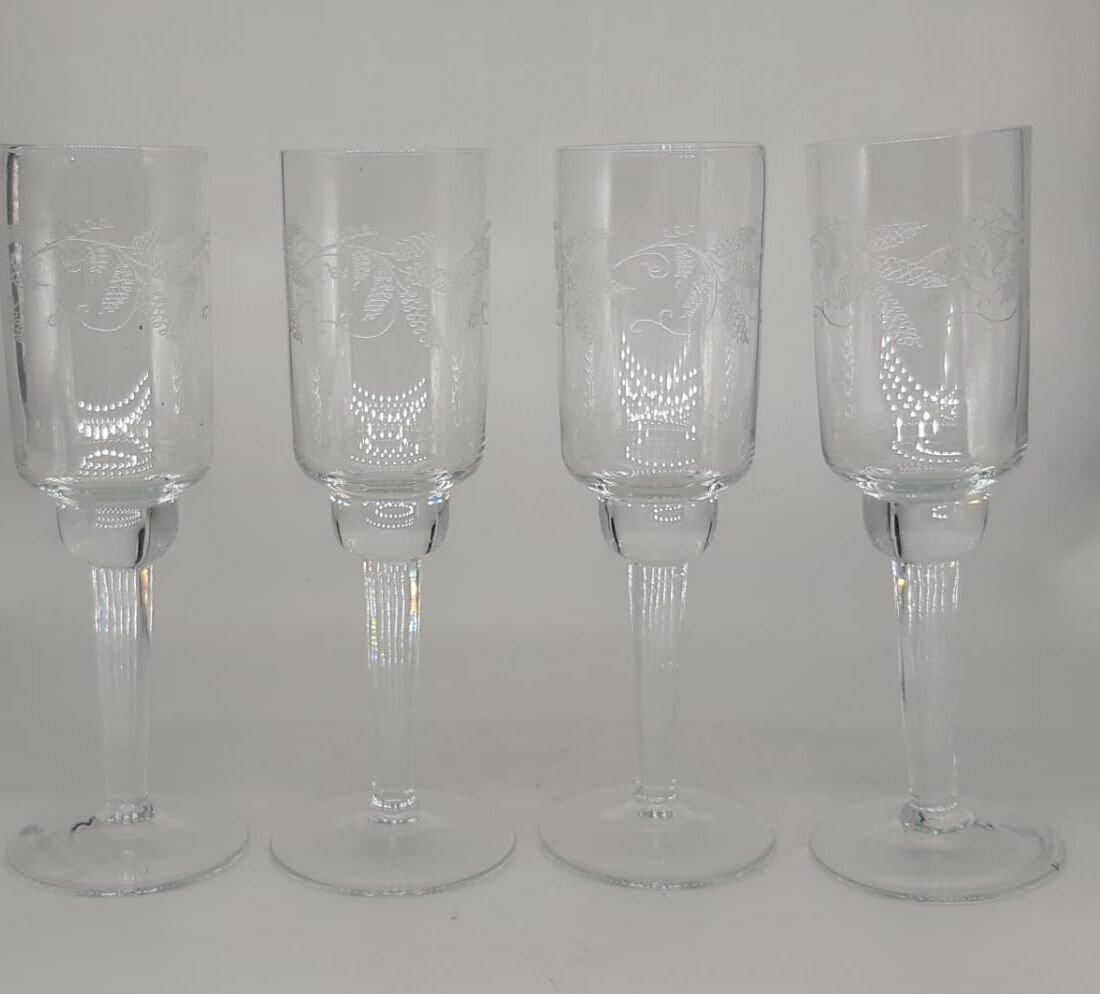 Винтажный советский набор рюмок стекло травление СССР