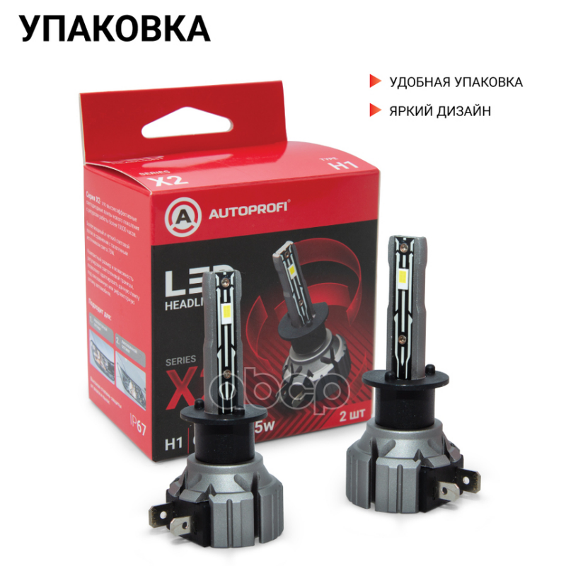 Лампа светодиодная! H1, 12V / 15W, 6000K, 4000 Lm, комплект 2 шт. AUTOPROFI арт. X2H1
