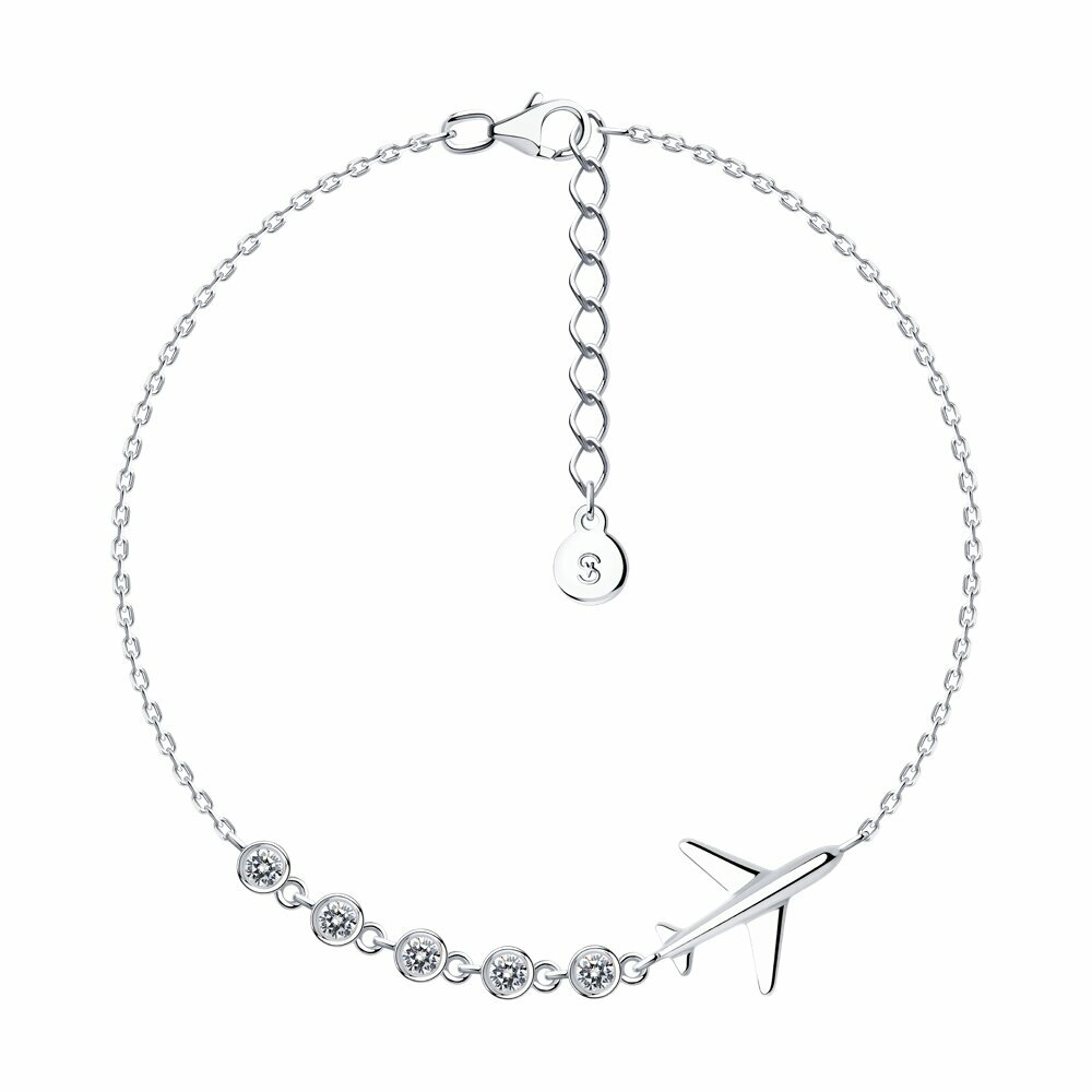 Браслет, серебро, 925 проба, родирование, фианит