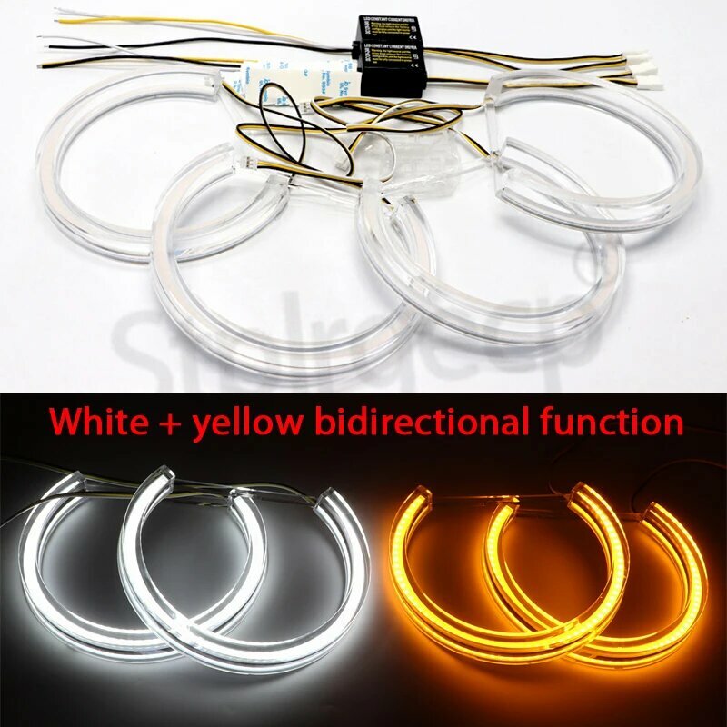 Кристаллические светодиодные ангельские глаза для BMW E46 M3 E38 E39 E36 146mm x4, white yellow