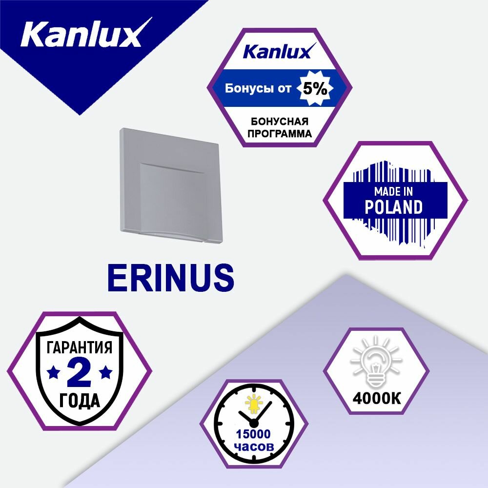 Светодиодный лестничный светильник KANLUX ERINUS LED L GR-NW