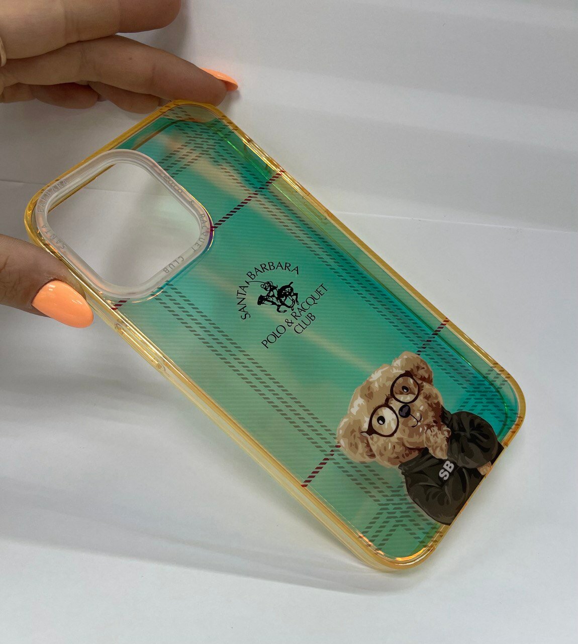 Противоударный чехол Santa Barbara Polo & Racquet Club NALDO (мишка) для iPhone 14 Pro переливающийся