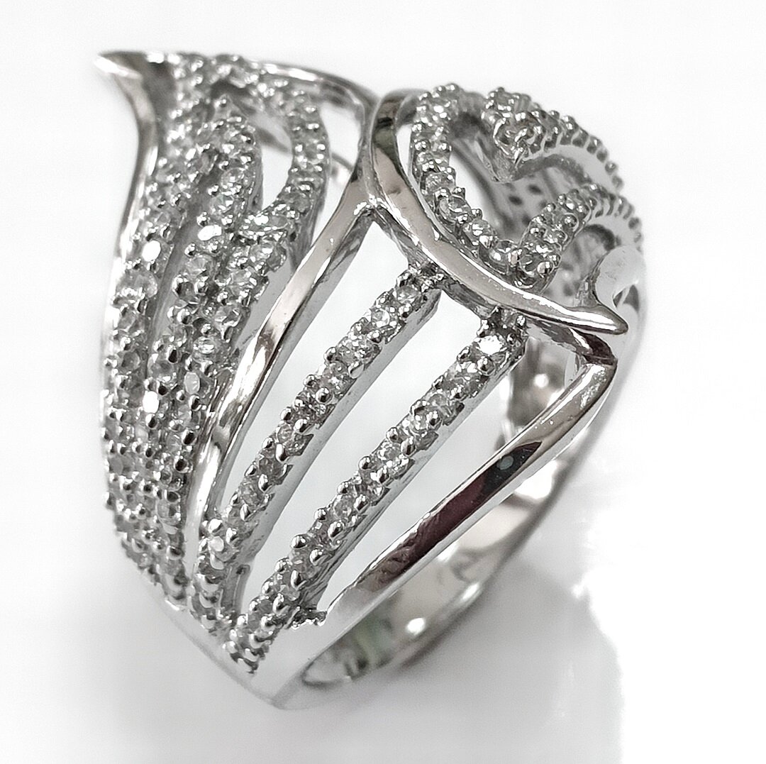 Перстень, серебро, 925 проба, родирование, фианит