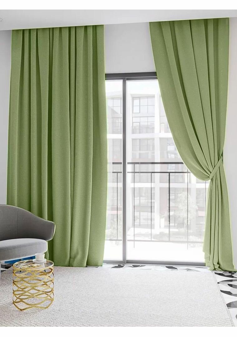 Комплект штор блэкаут, 3 м x 2,5 м, светло-зеленые, непрозрачные