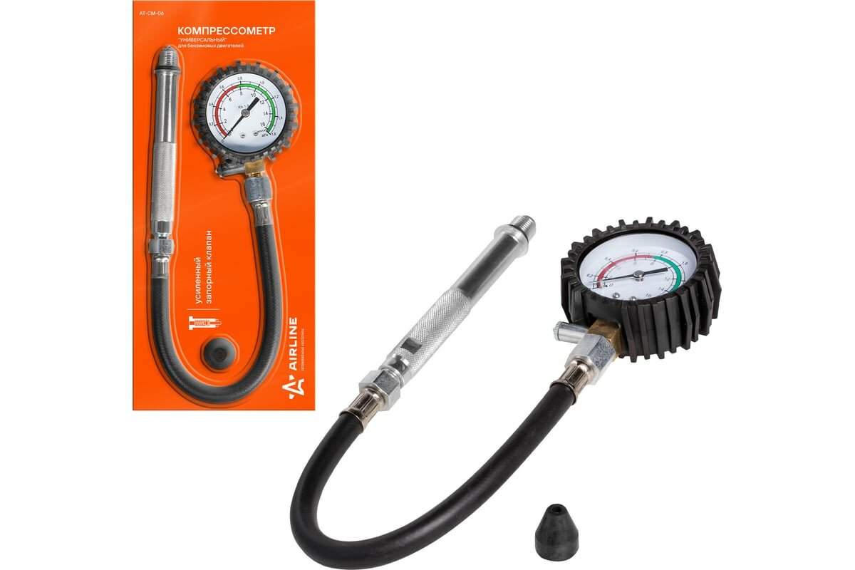 Airline бензиновый компрессометр с манометром в резиновом чехле, блистер AT-CM-06
