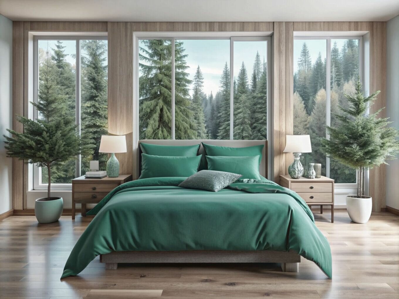 Постельное бельё тенсель 2 спальное с Евро простыней - М - Виридан с наволочками 50х70