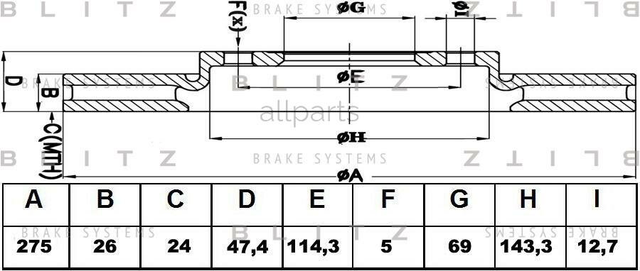 BLITZ BS0444 Диск тормозной передний вентилируемый