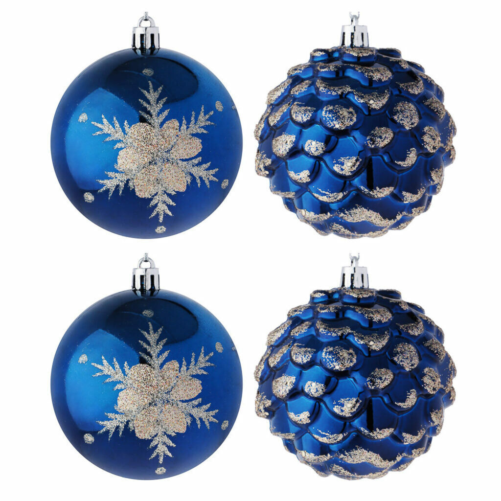 Набор елочных шаров 8 см, 4 шт, синий, пластик