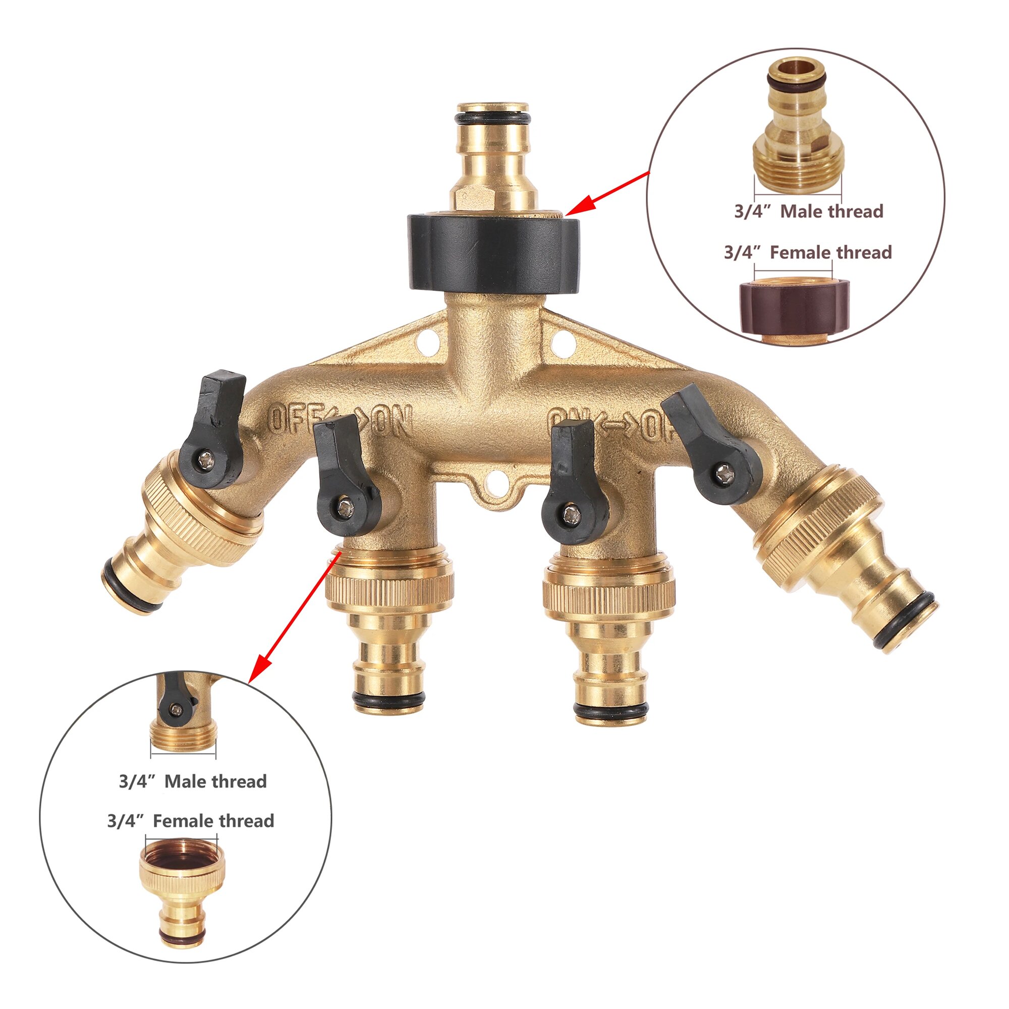 Латунный 4-ходовой садовый дивертер Talk-Satisfied Type 4