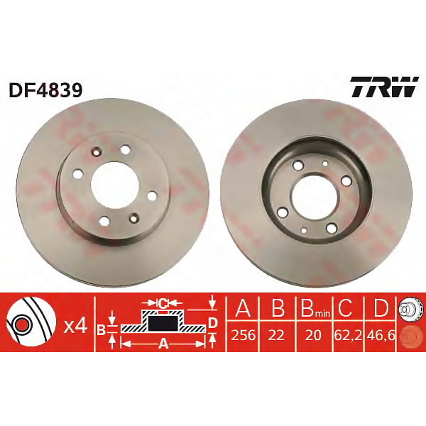 TRW DF4839 (0986479367 / 0986479R77 / 09A44510) диск тормозной передн : Accent (Акцент) III (mc) 05-, Accent (Комплект 2 штуки)